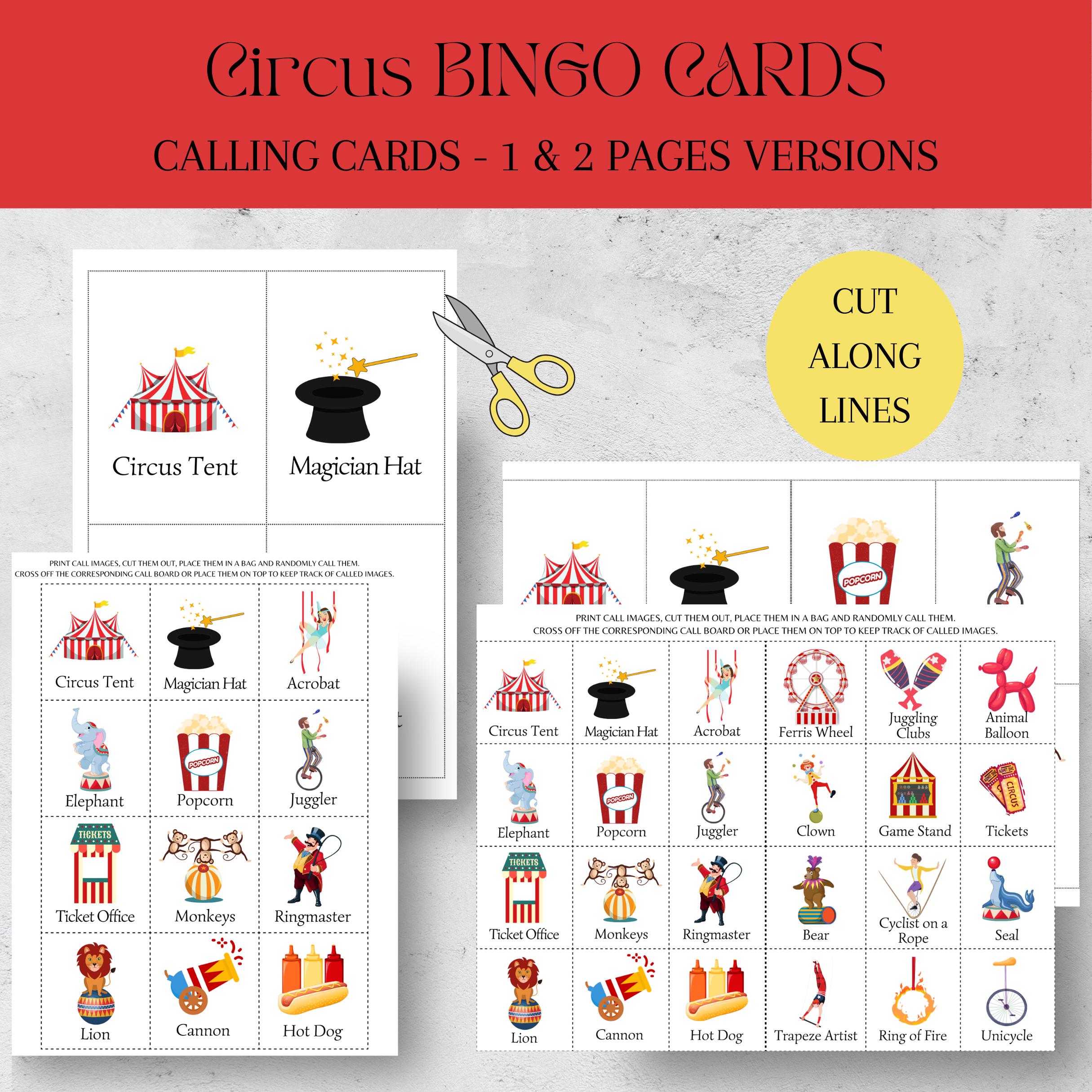 Circus Bingo, 30 Printable Circus Bingo Cards, Circus Party Game ...