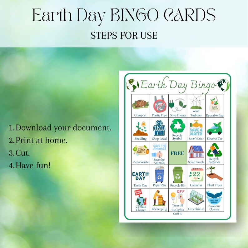 Earth Day Bingo, Earth Day Game, Earth Day Party Activity, Earth Day ...