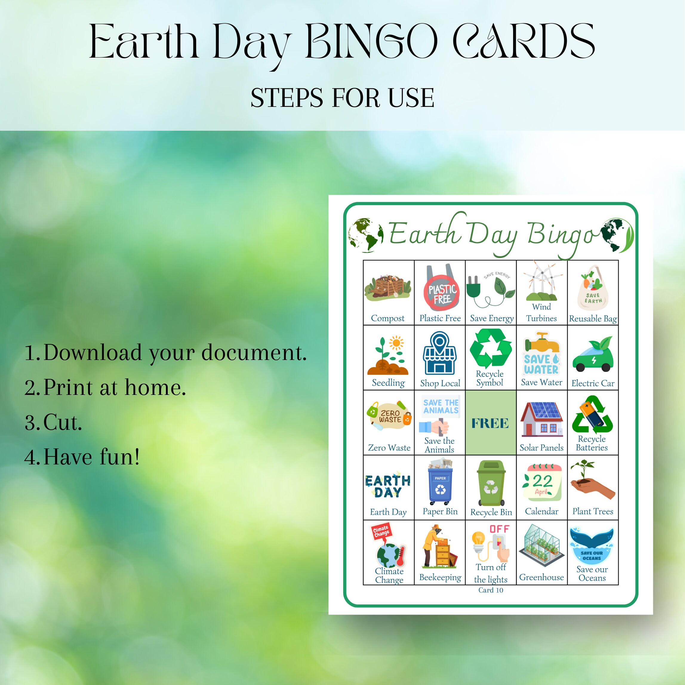 Earth Day Bingo, Earth Day Game, Earth Day Party Activity, Earth Day ...