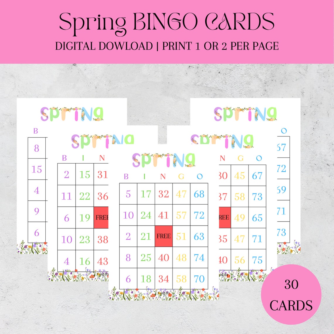 Printable Spring Bingo 30 Spring Bingo Cards Spring Activity for Kids ...
