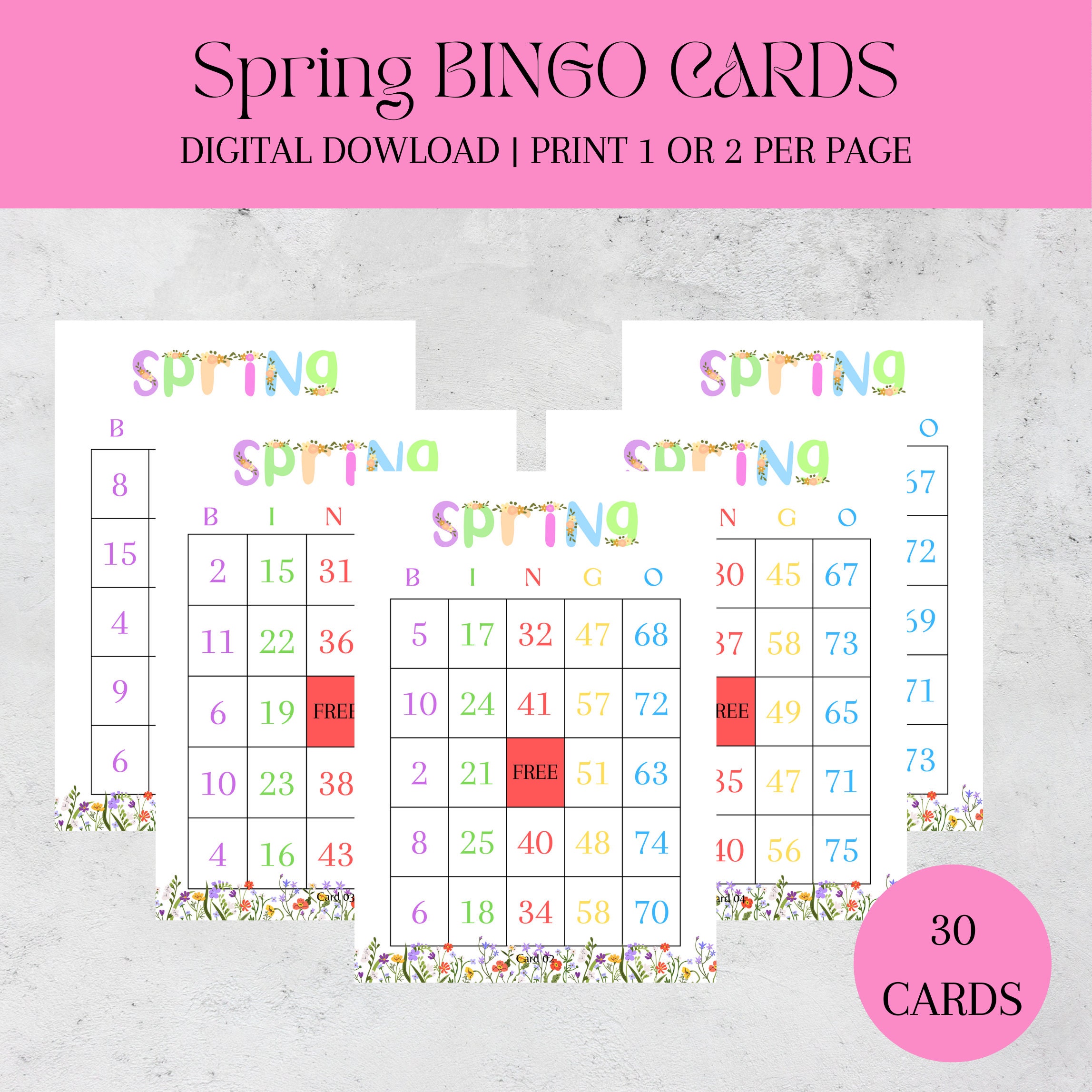Printable Spring Bingo 30 Spring Bingo Cards Spring Activity for Kids ...