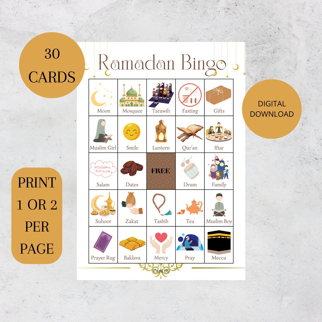 Ramadan Bingo Cards, 30 Printable Bingo Cards, Printable Bingo, Ramadan ...