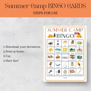 Summer Camp Bingo, 30 Summer Camp Bingo Cards, Summer Camp Game, Camp ...