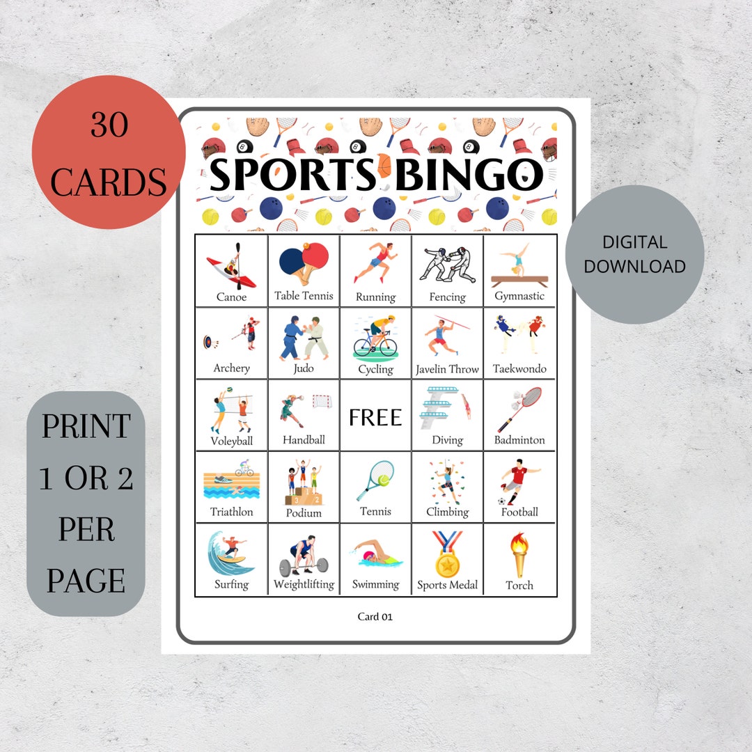 Sports Bingo, 30 Sports Bingo Cards, Sports Activity, Olympics ...