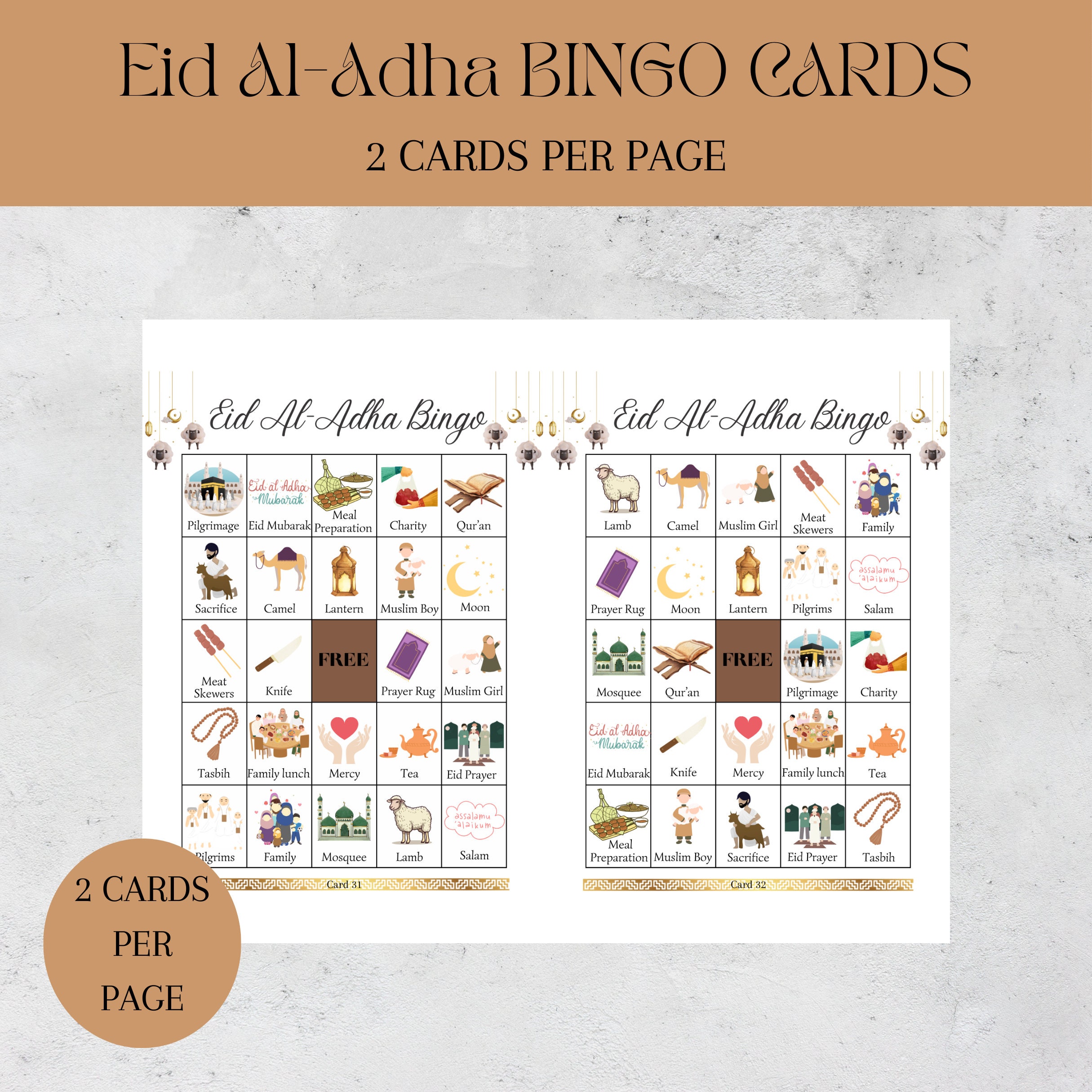 Extra Cards, Eid Al-adha Bingo Cards, EXTRA 30 Printable Bingo Cards ...