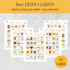 Bee Bingo, Printable 30 Bee Bingo Game Cards, Garden Party Bingo, Bee ...