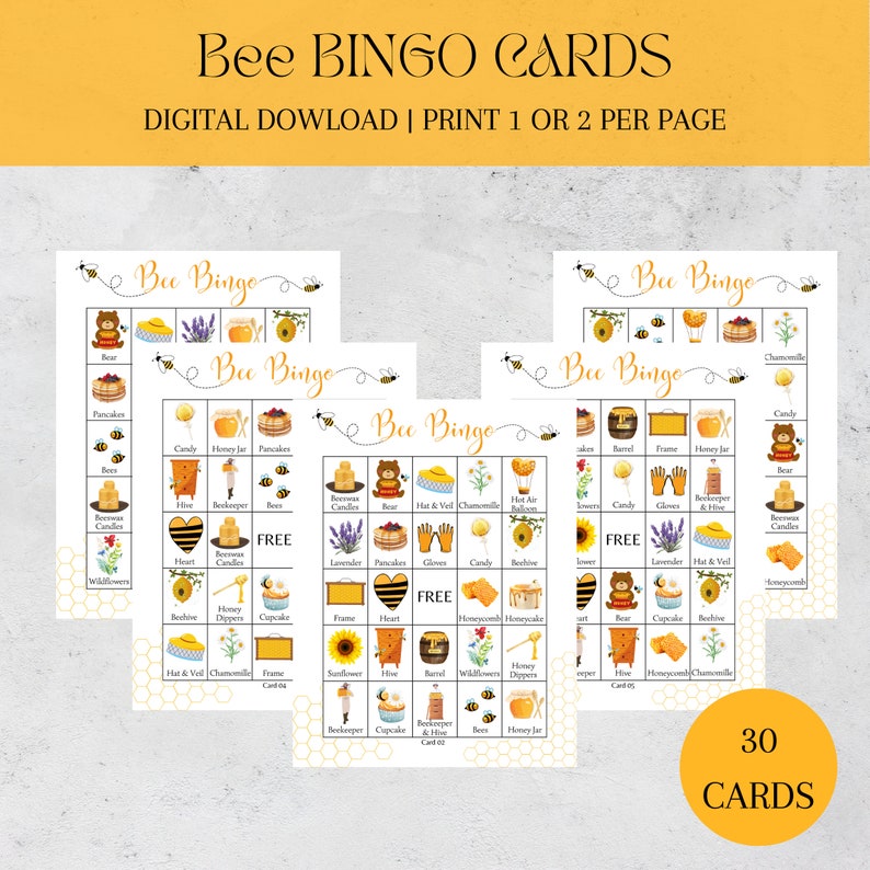 Bee Bingo, Printable 30 Bee Bingo Game Cards, Garden Party Bingo, Bee ...