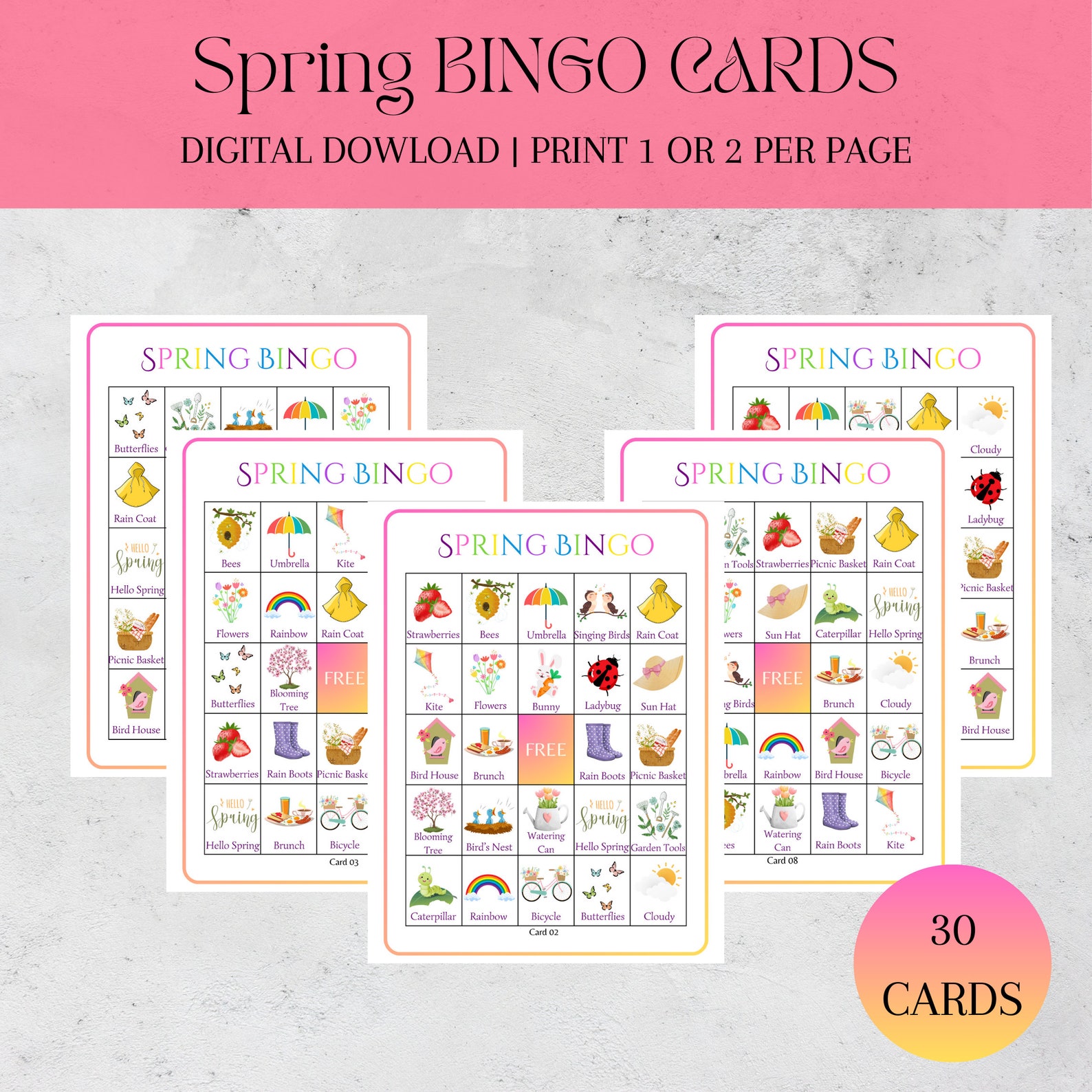 Printable Spring Bingo, 30 Spring Bingo Cards, Spring Bingo Kids ...
