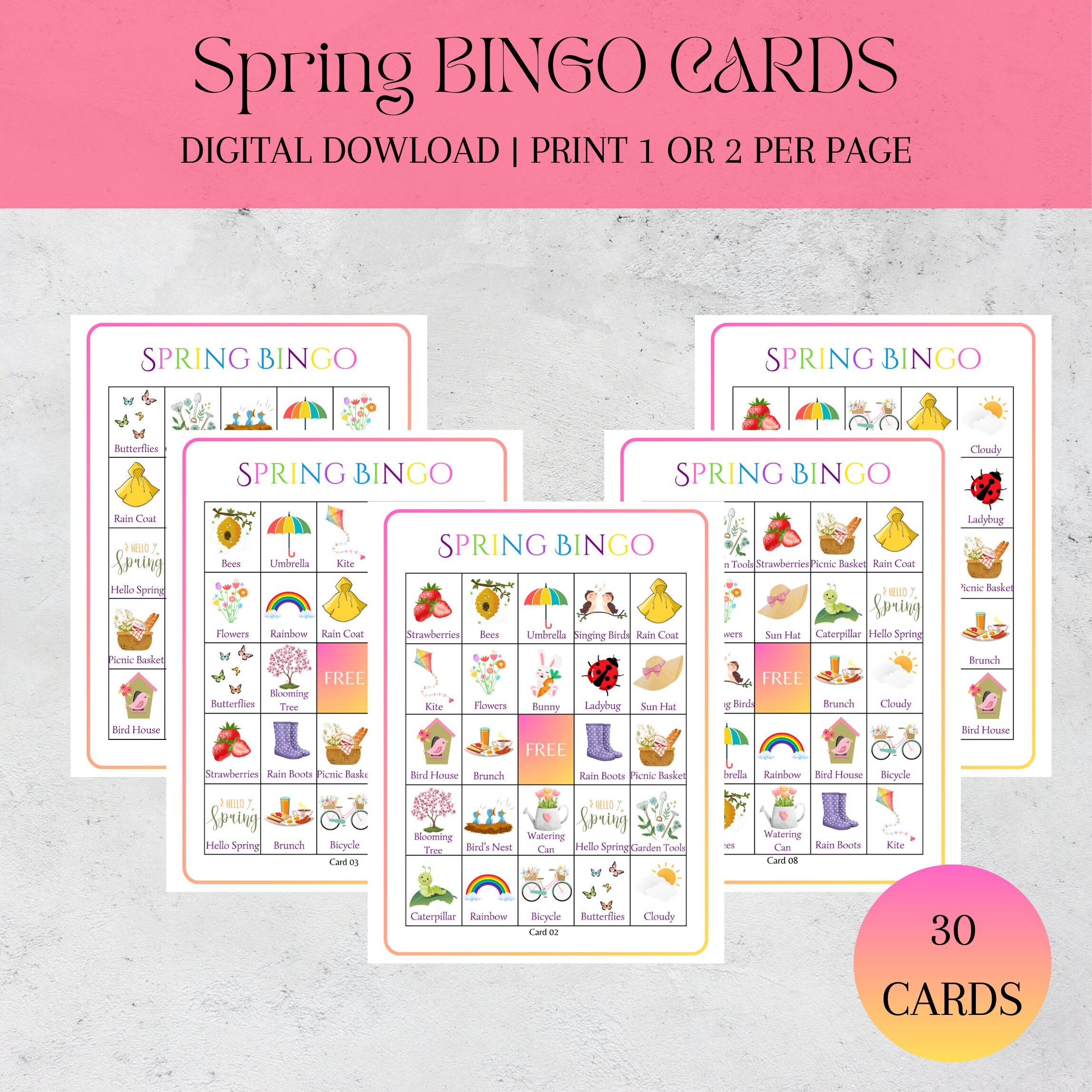 Printable Spring Bingo, 30 Spring Bingo Cards, Spring Bingo Kids ...