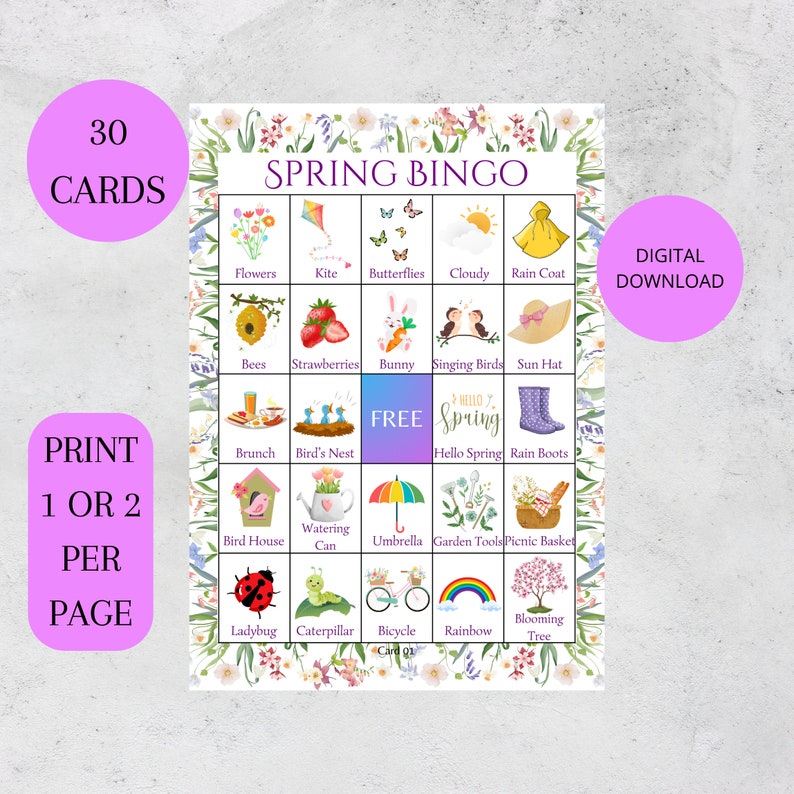 Printable Spring Bingo, 30 Spring Bingo Cards, Spring Bingo Kids ...