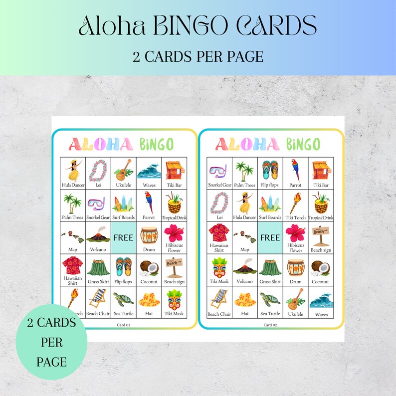 Aloha Bingo, Luau Bingo, Hawaiian Bingo, 30 Luau Bingo Cards, Luau ...