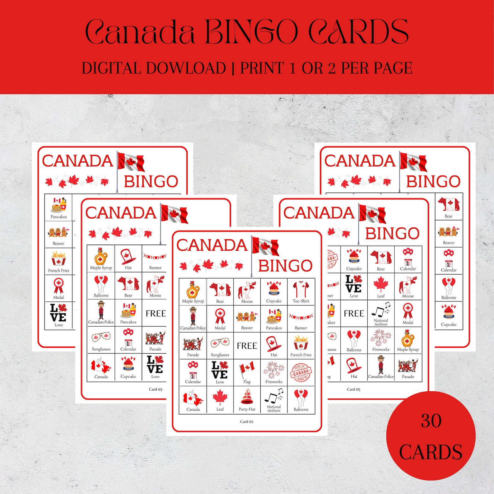 Canada Bingo, 30 Canada Bingo Cards, Canada Day Activity, Canadian ...