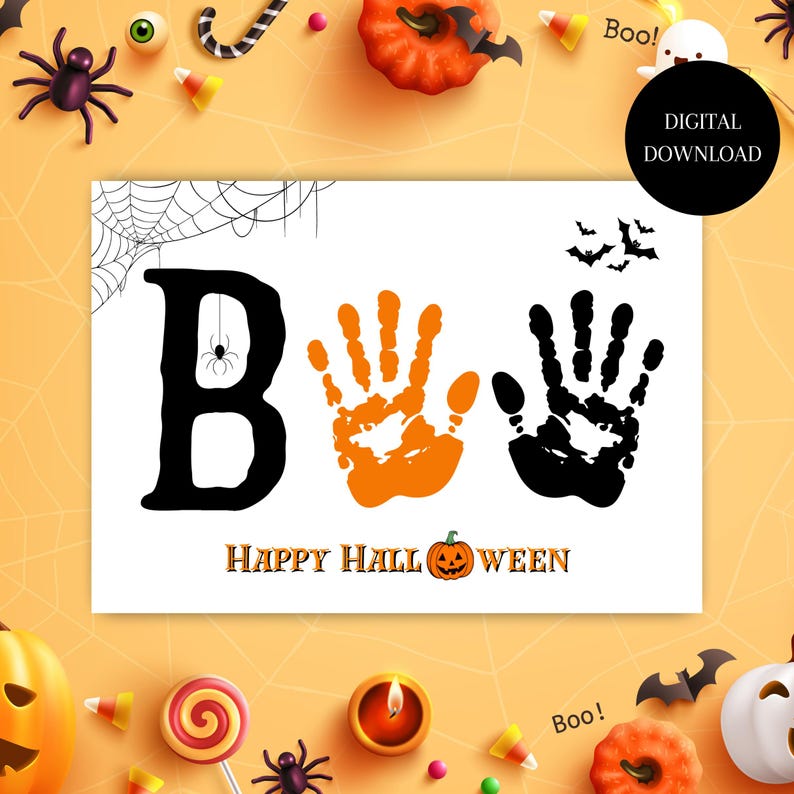 Halloween Handprint Art, Halloween Craft, Little Boo Craft, Halloween ...