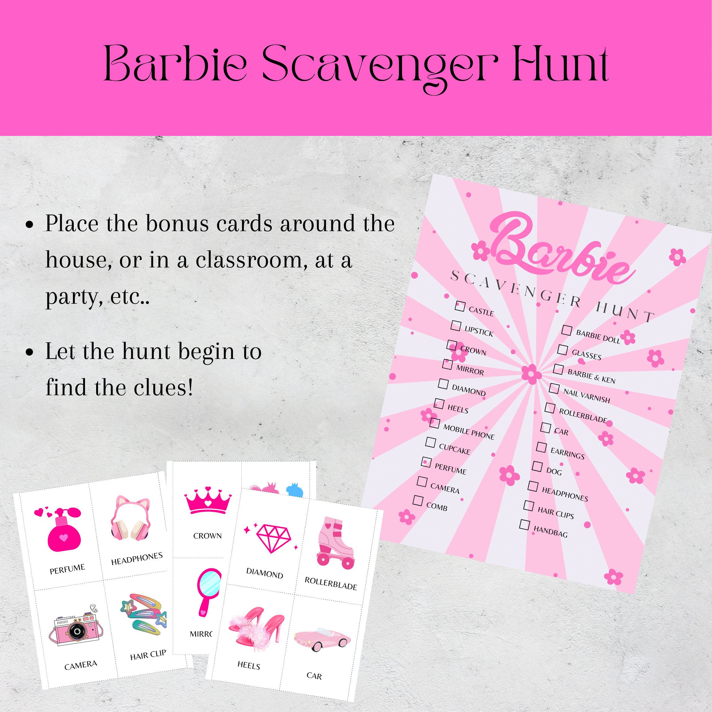 Barbie Scavenger Hunt for Kids, Indoor Outdoor Barbie Game, Treasure ...