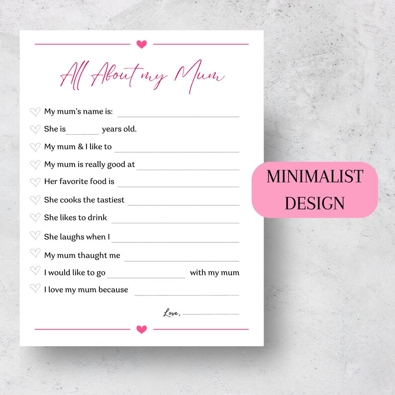 All About My Mom, Mother's Day Gift, Mother's Day Printable, Mother's ...