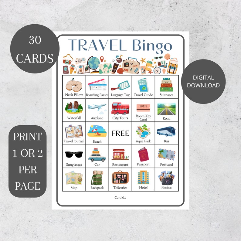 Travel Bingo, 30 Travel Bingo Cards, Road Trip Game, Travel Game ...