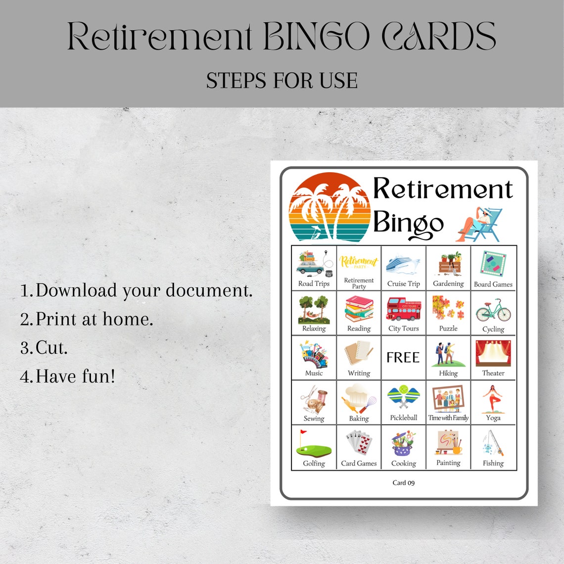 Retirement Bingo, 30 Retirement Bingo Cards, Retirement Activity ...