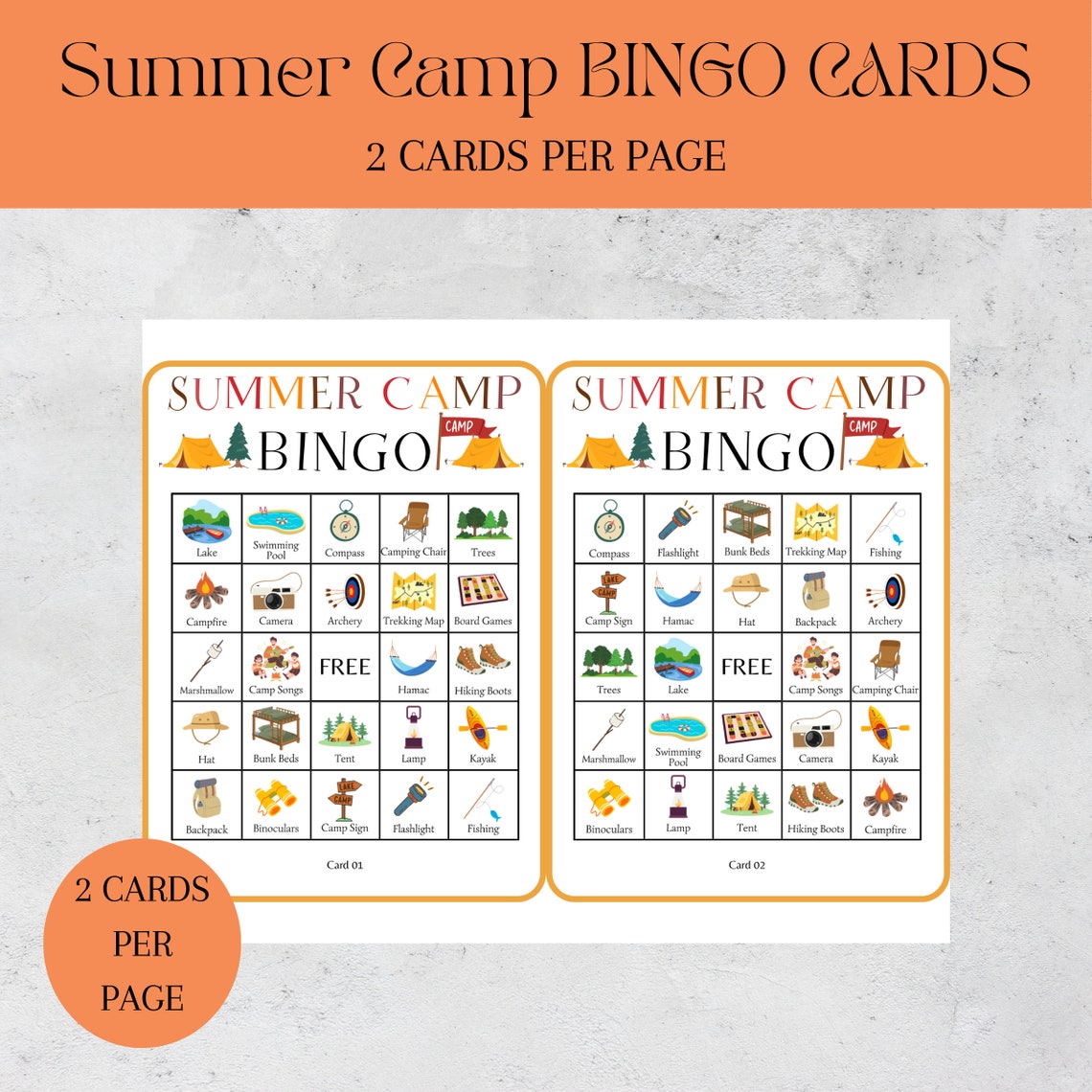 Summer Camp Bingo, 30 Summer Camp Bingo Cards, Summer Camp Game, Camp ...