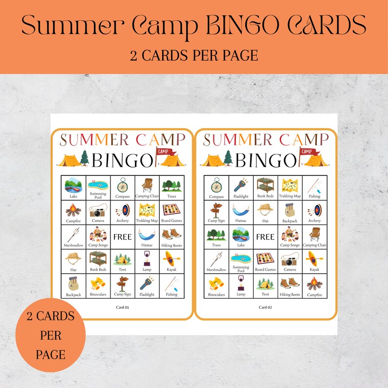 Summer Camp Bingo, 30 Summer Camp Bingo Cards, Summer Camp Game, Camp ...