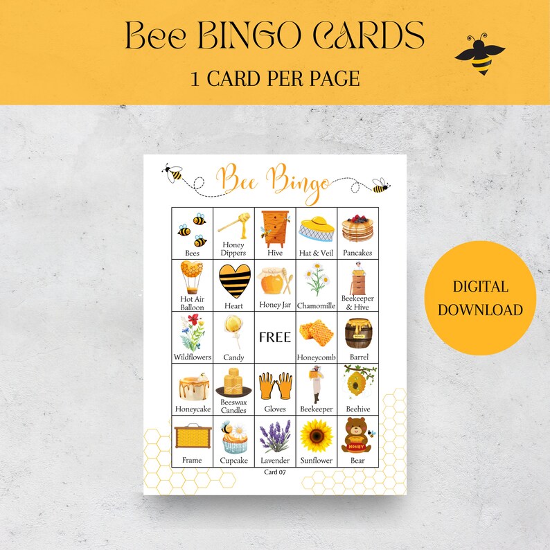 Bee Bingo, Printable 30 Bee Bingo Game Cards, Garden Party Bingo, Bee ...