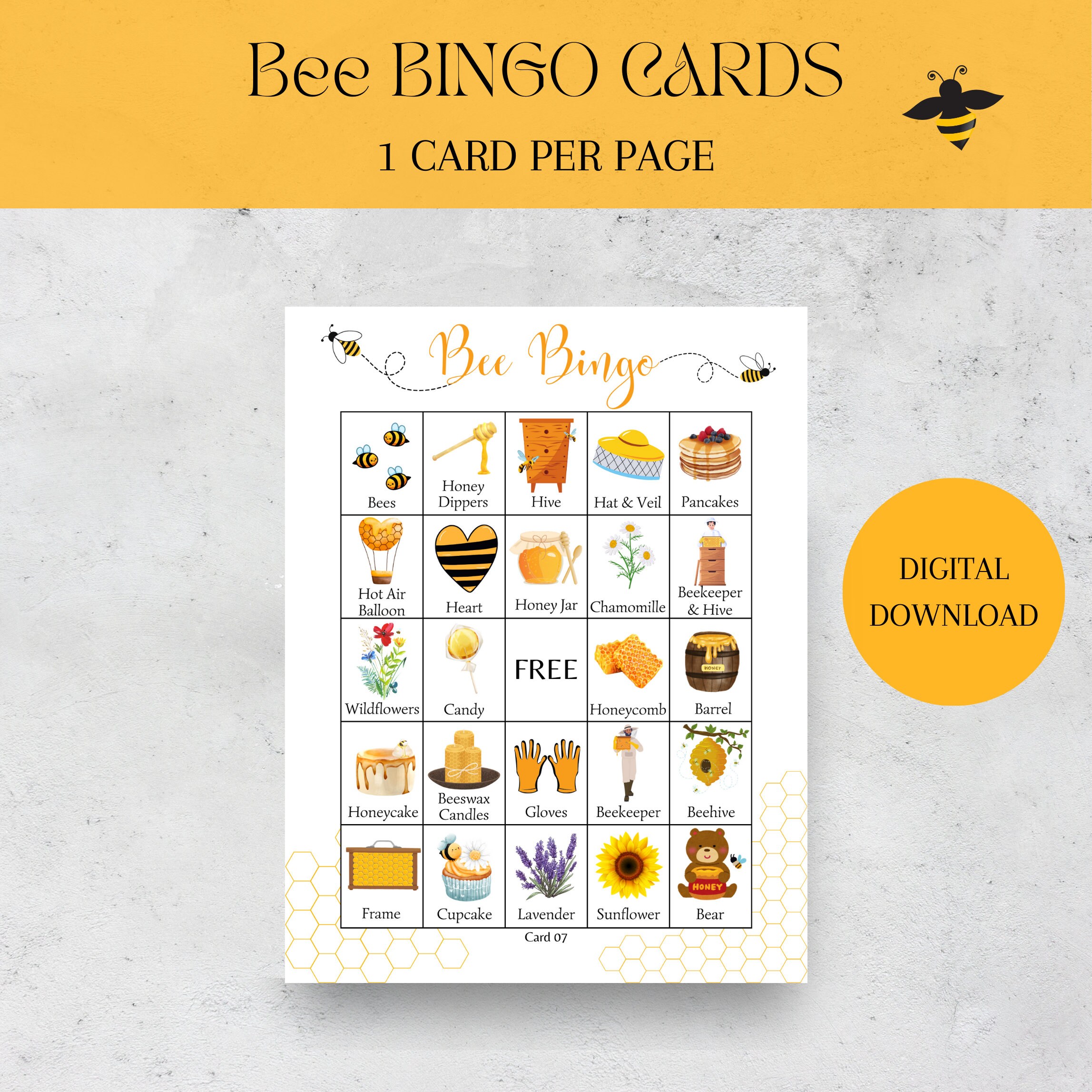 Bee Bingo, Printable 30 Bee Bingo Game Cards, Garden Party Bingo, Bee ...