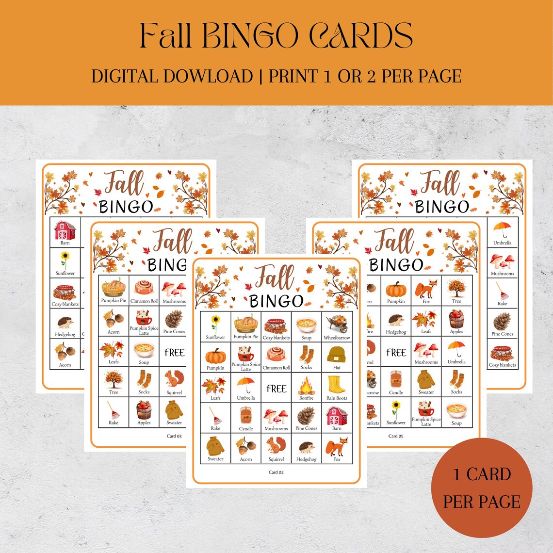 Fall Bingo, 30 Fall Bingo Cards, Fall Picture Bingo, Autumn Bingo ...