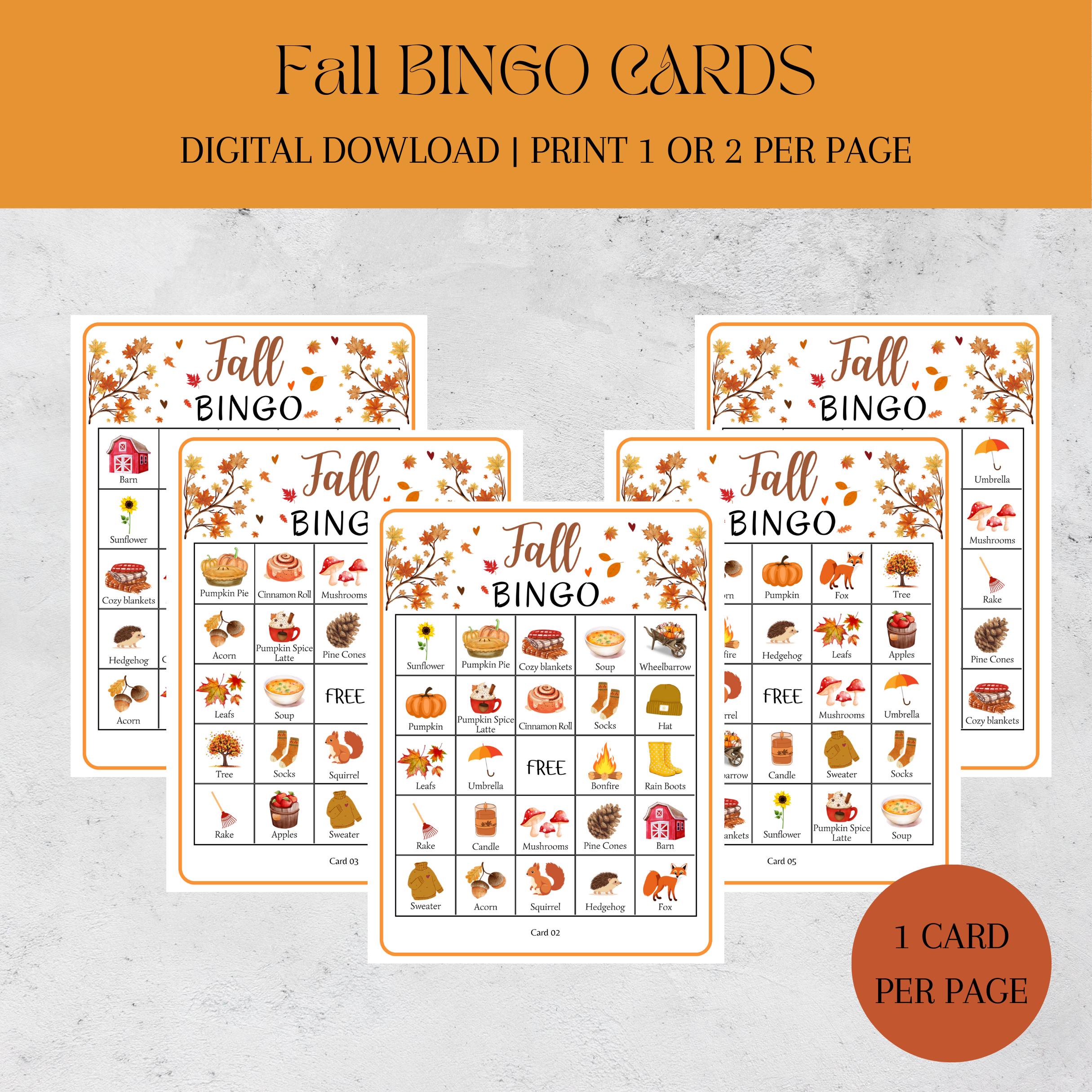 Fall Bingo, 30 Fall Bingo Cards, Fall Picture Bingo, Autumn Bingo ...
