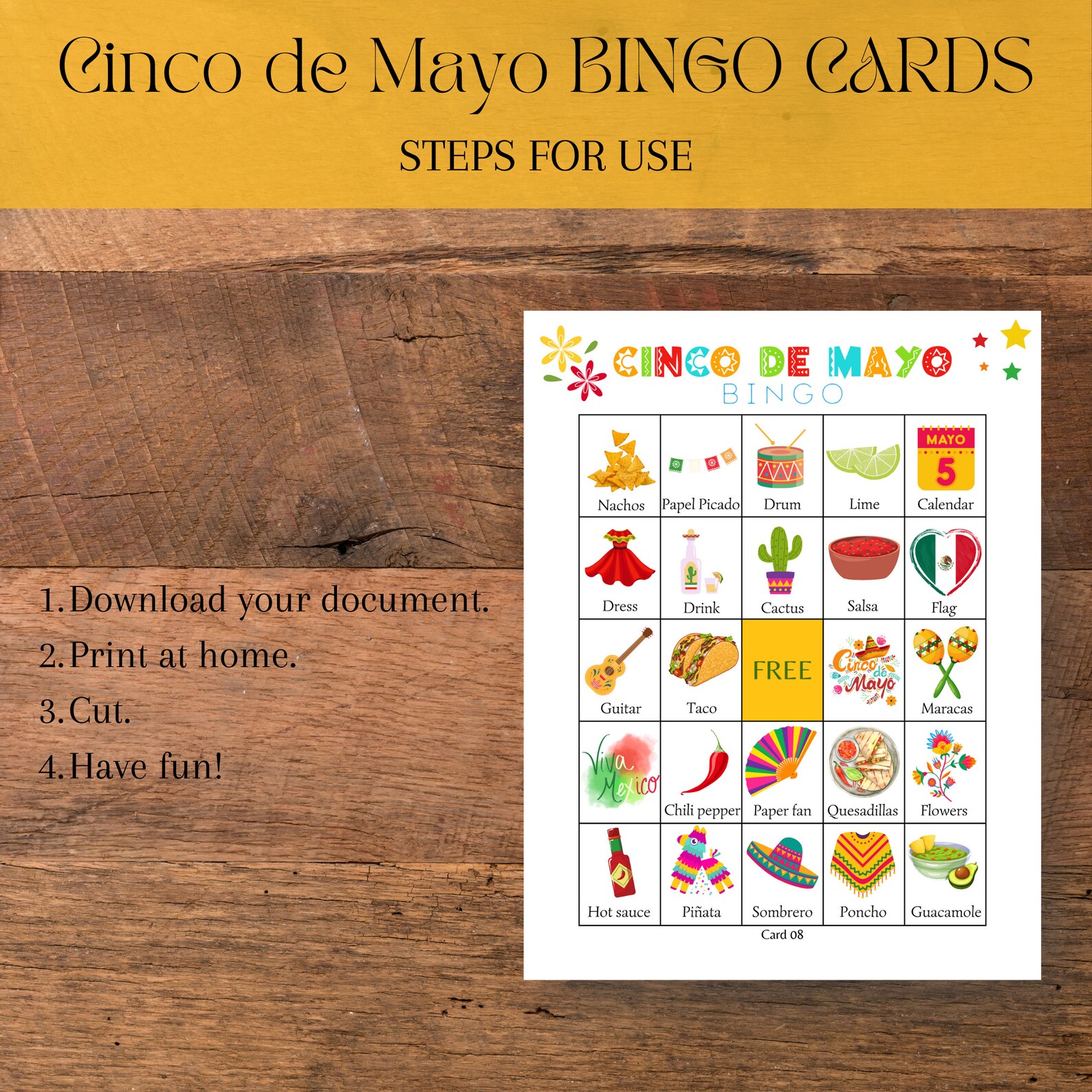 Fiesta Bingo, 30 Printable Fiesta Bingo Cards, Fiesta Activity for Kids ...