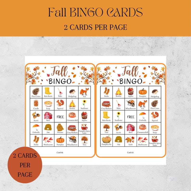 Fall Bingo, 30 Fall Bingo Cards, Fall Picture Bingo, Autumn Bingo ...
