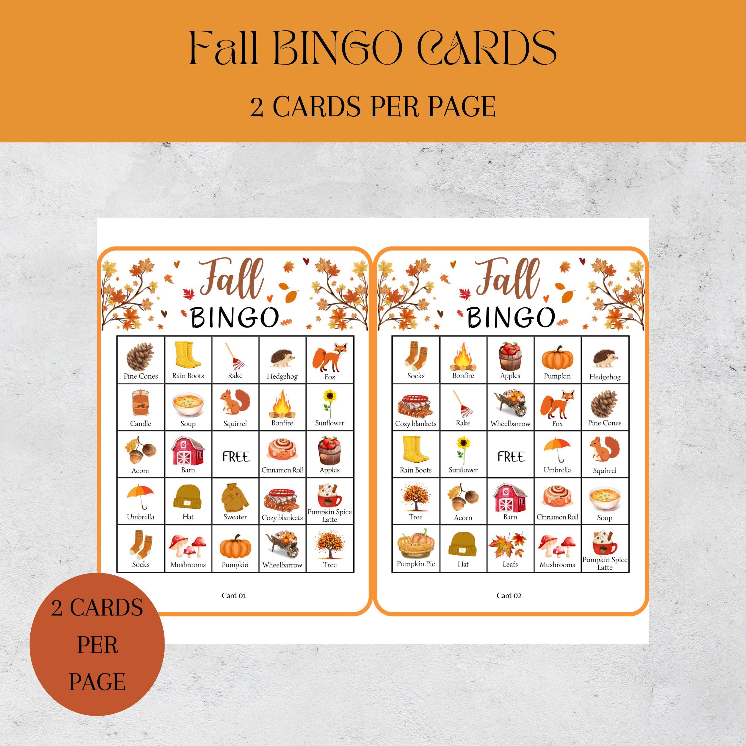 Fall Bingo, 30 Fall Bingo Cards, Fall Picture Bingo, Autumn Bingo ...