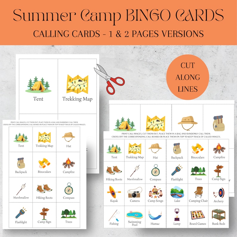 Summer Camp Bingo, 30 Summer Camp Bingo Cards, Summer Camp Game, Camp ...