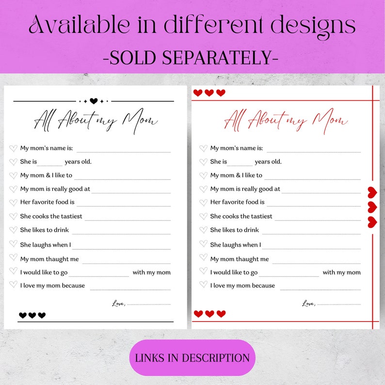 All About My Mom, Mother's Day Gift, Mother's Day Printable, Mother's ...