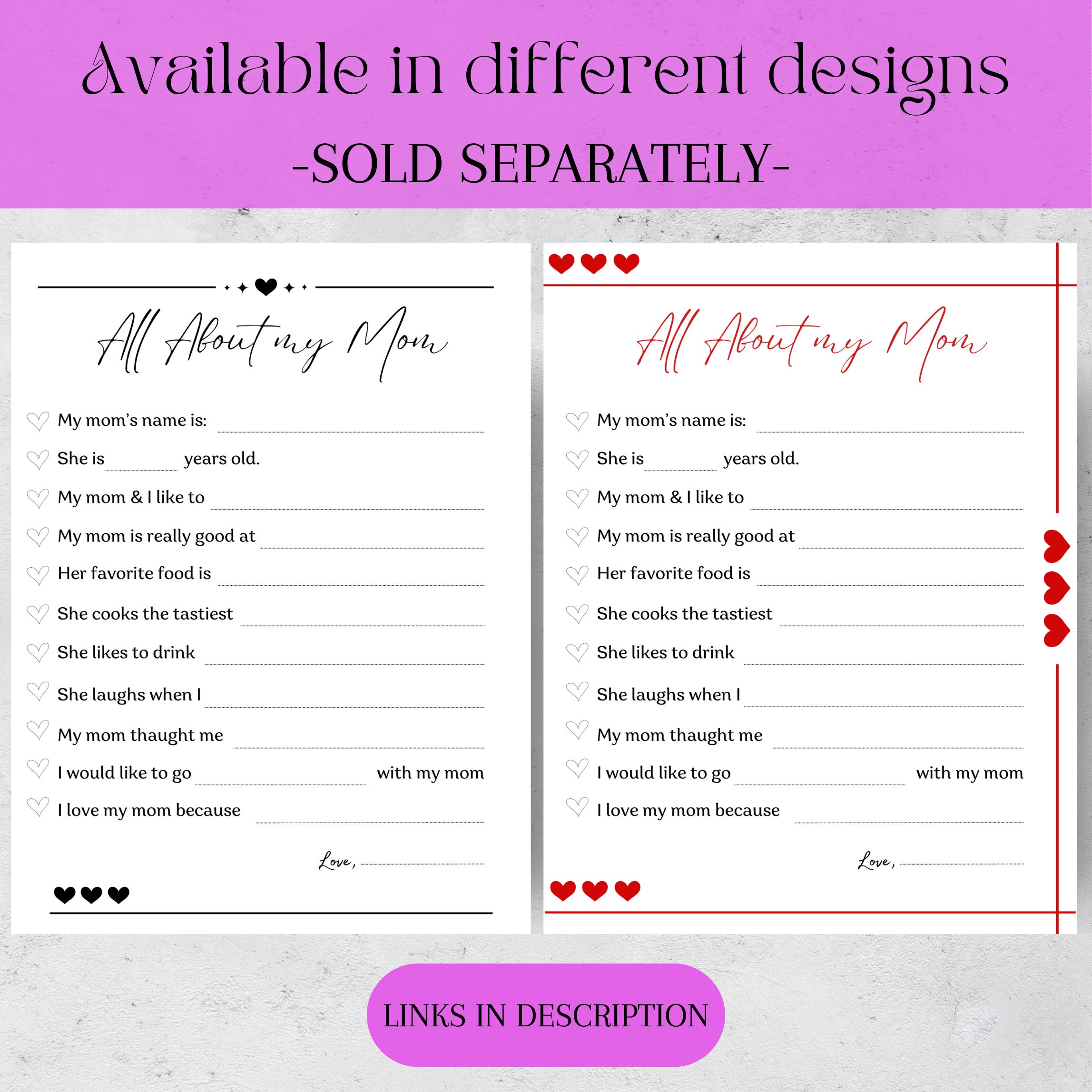 All About My Mom, Mother's Day Gift, Mother's Day Printable, Mother's ...