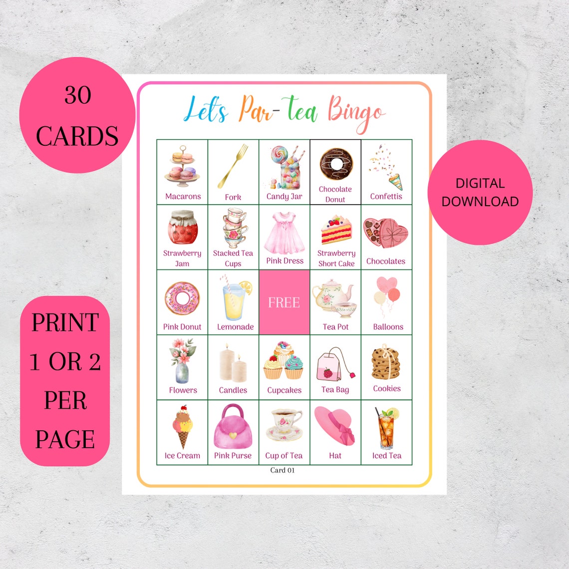 Tea Party Bingo, 30 Printable Tea Party Bingo Cards, Tea Party Game ...