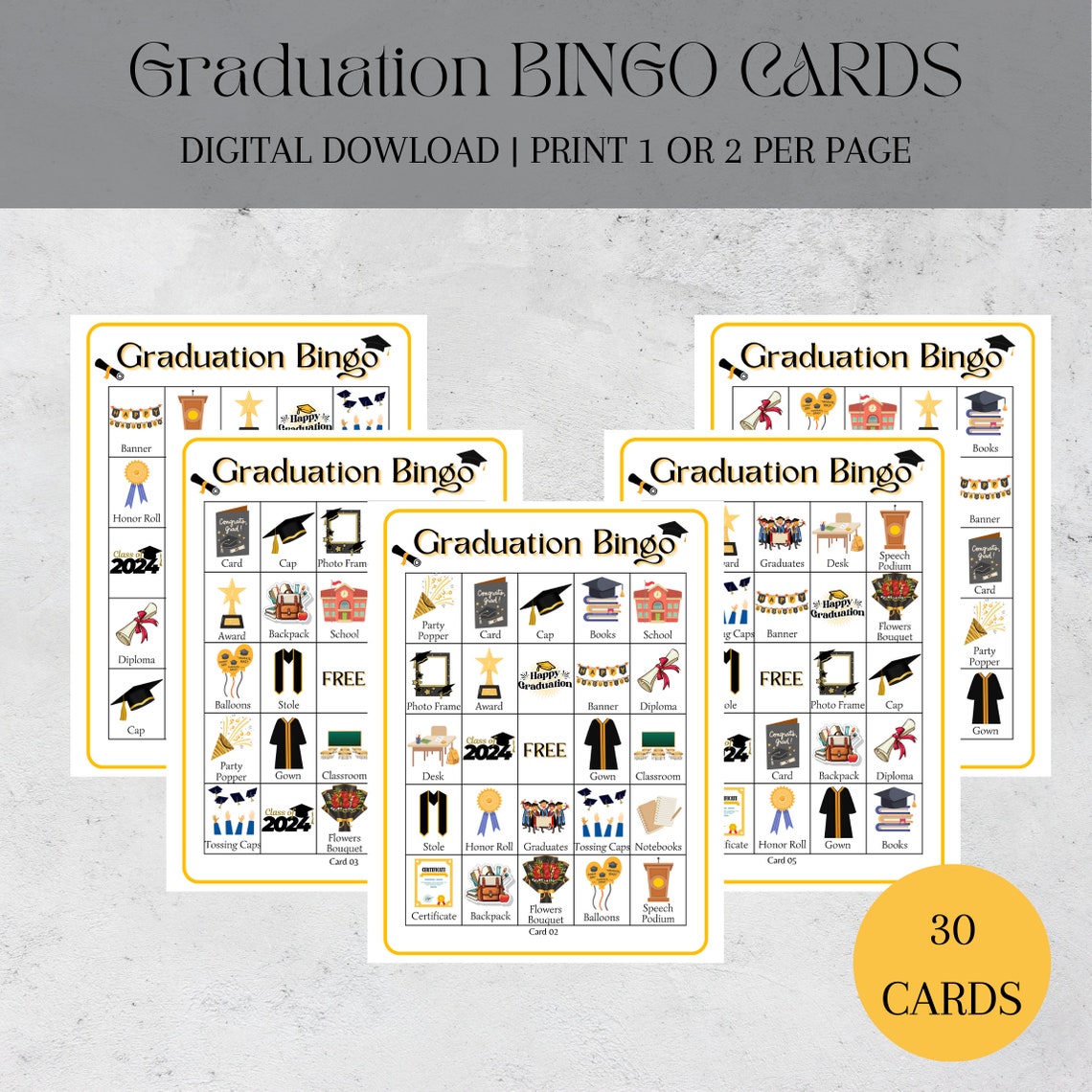 Graduation Bingo, 30 Graduation Bingo Cards, Graduation Party Ideas ...