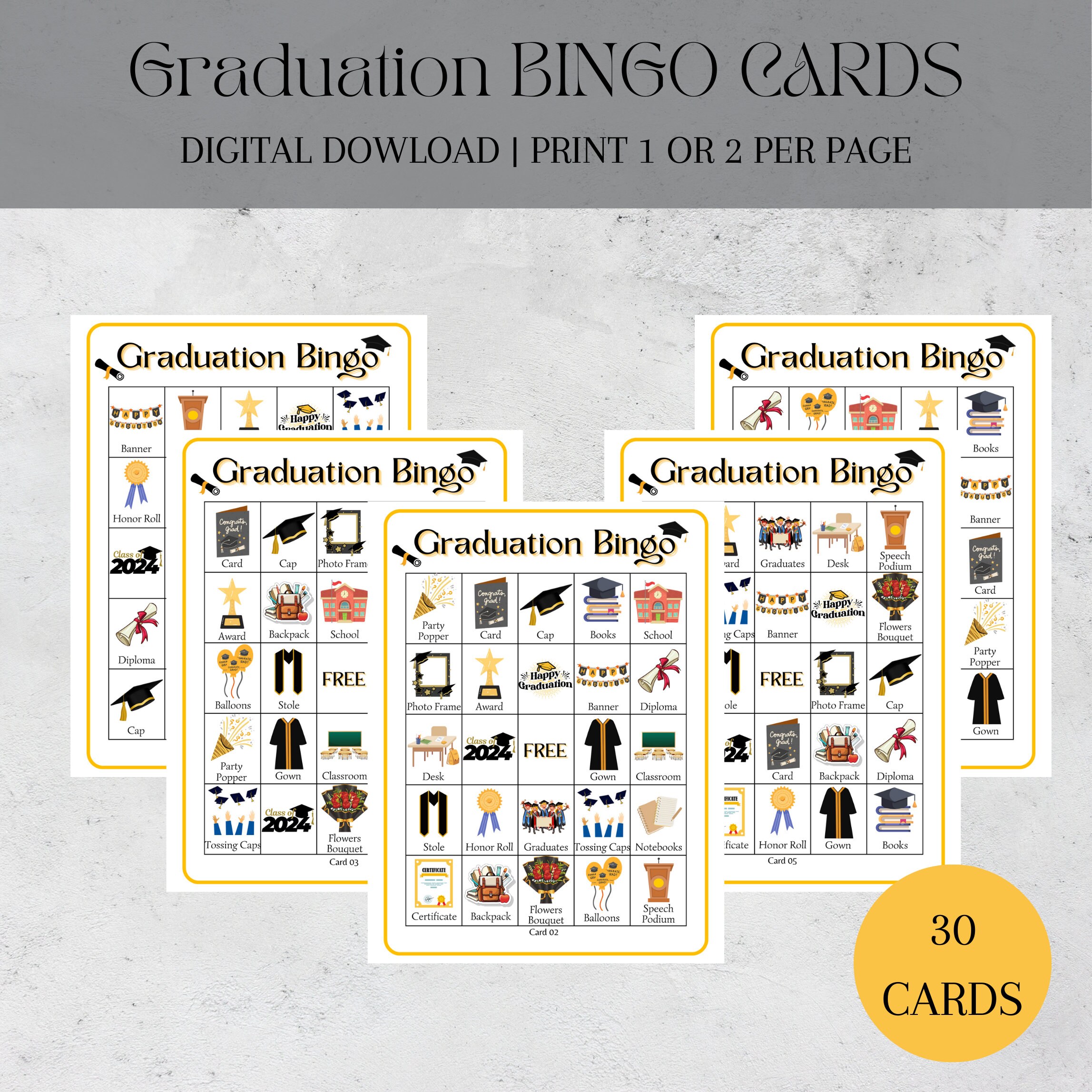 Graduation Bingo, 30 Graduation Bingo Cards, Graduation Party Ideas ...