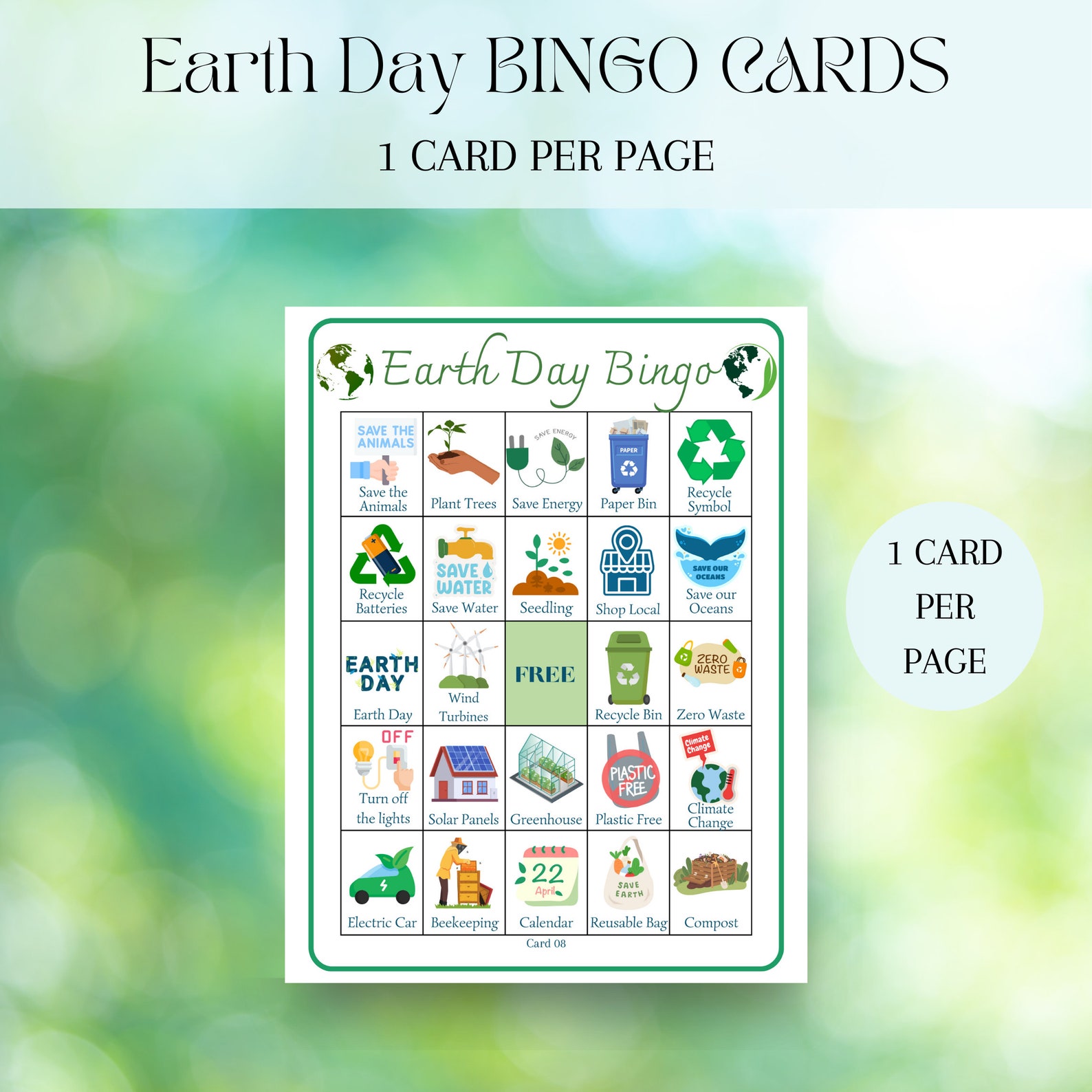 Earth Day Bingo, Earth Day Game, Earth Day Party Activity, Earth Day ...