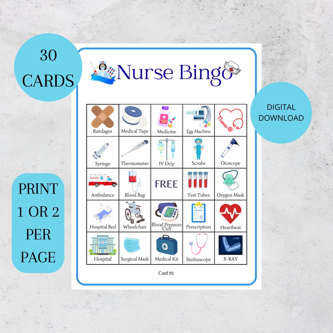 Nurse Bingo, 30 Printable Nurse Bingo Cards, Medical Bingo, Doctor ...