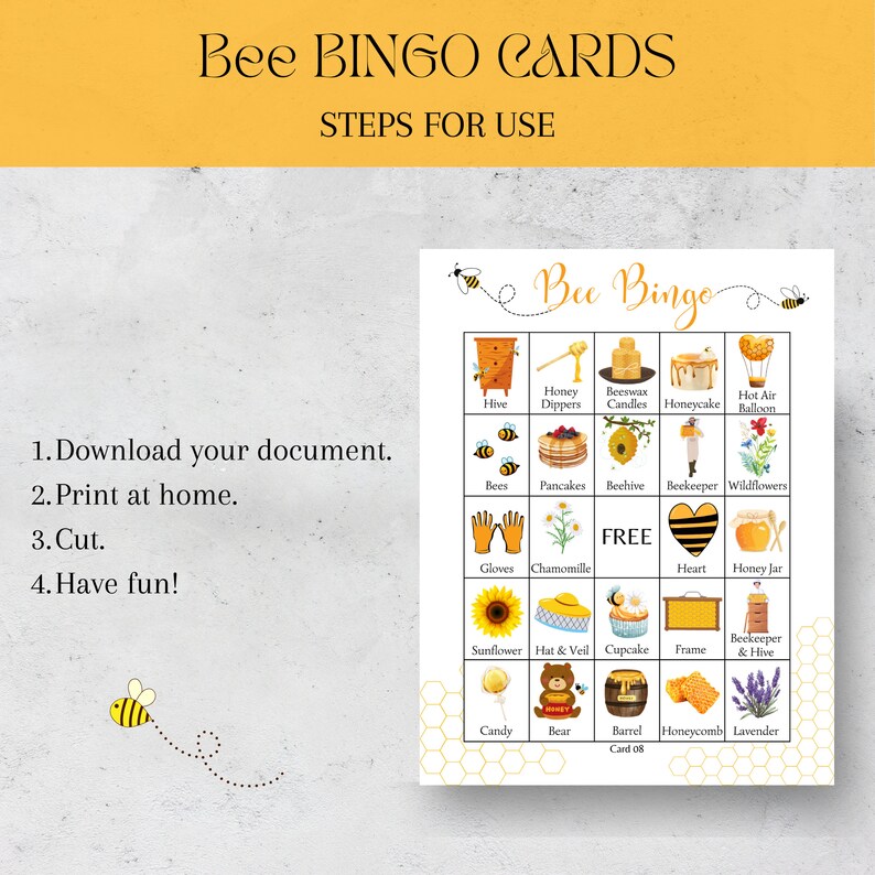 Bee Bingo, Printable 30 Bee Bingo Game Cards, Garden Party Bingo, Bee ...
