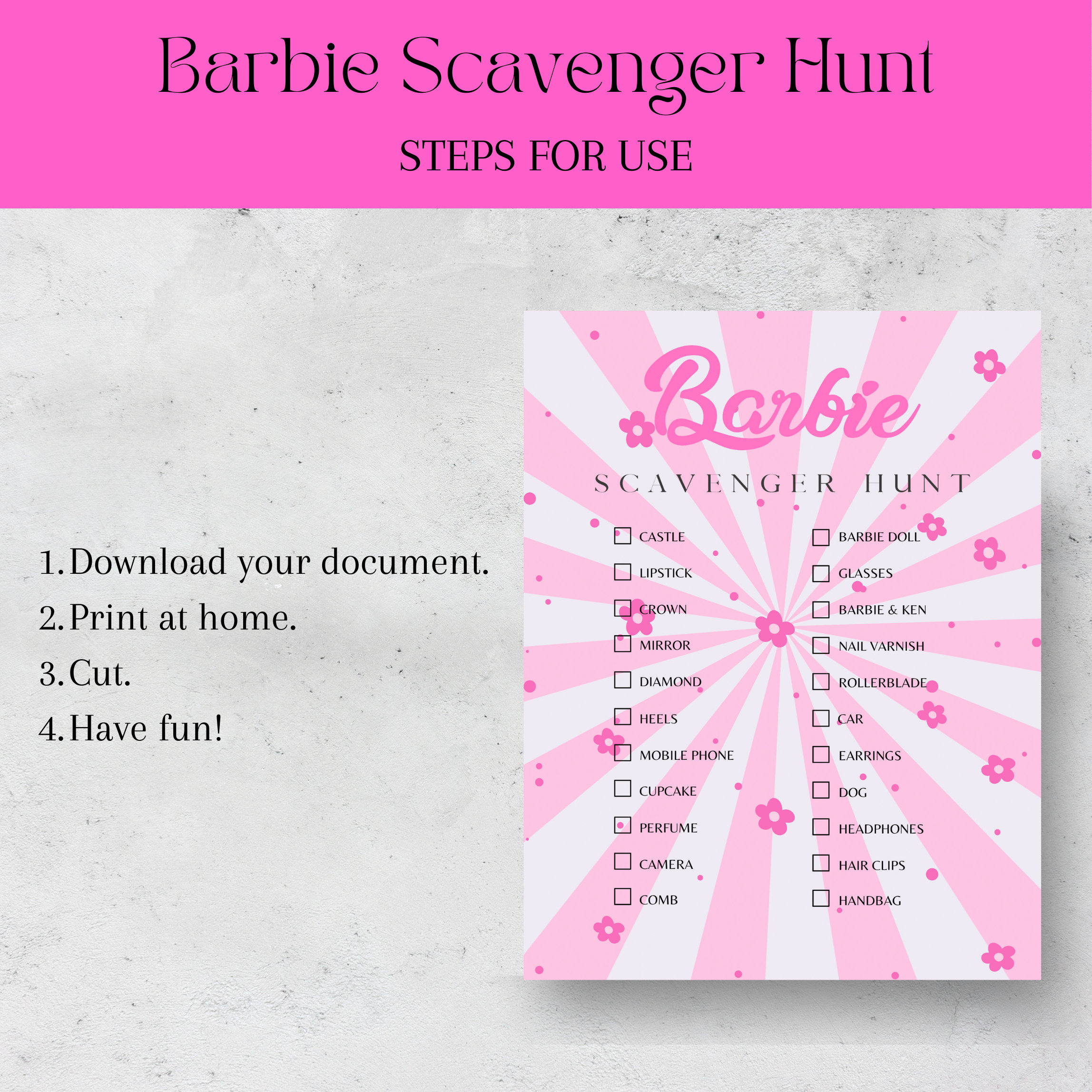 Barbie Scavenger Hunt for Kids, Indoor Outdoor Barbie Game, Treasure ...