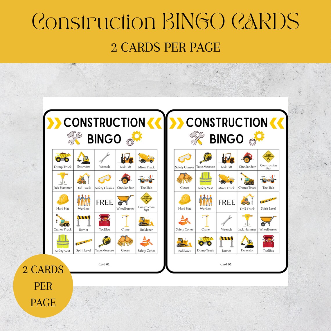Construction Bingo, 30 Construction Bingo Cards, Construction Birthday ...