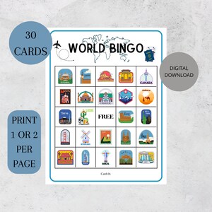 World Bingo, 30 World Bingo Cards, World Game, Travel Game, Travel ...