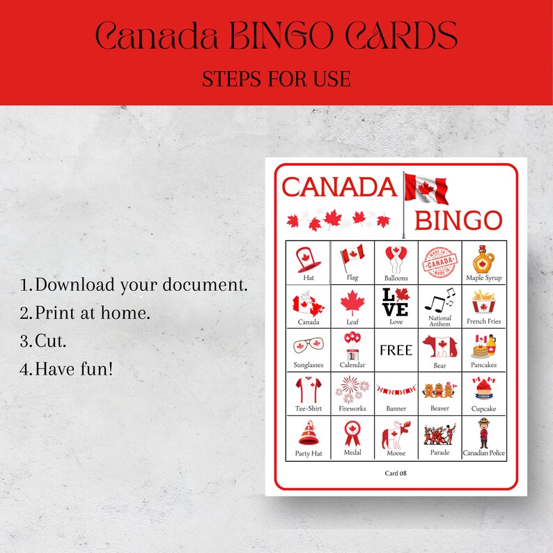 Canada Bingo, 30 Canada Bingo Cards, Canada Day Activity, Canadian ...