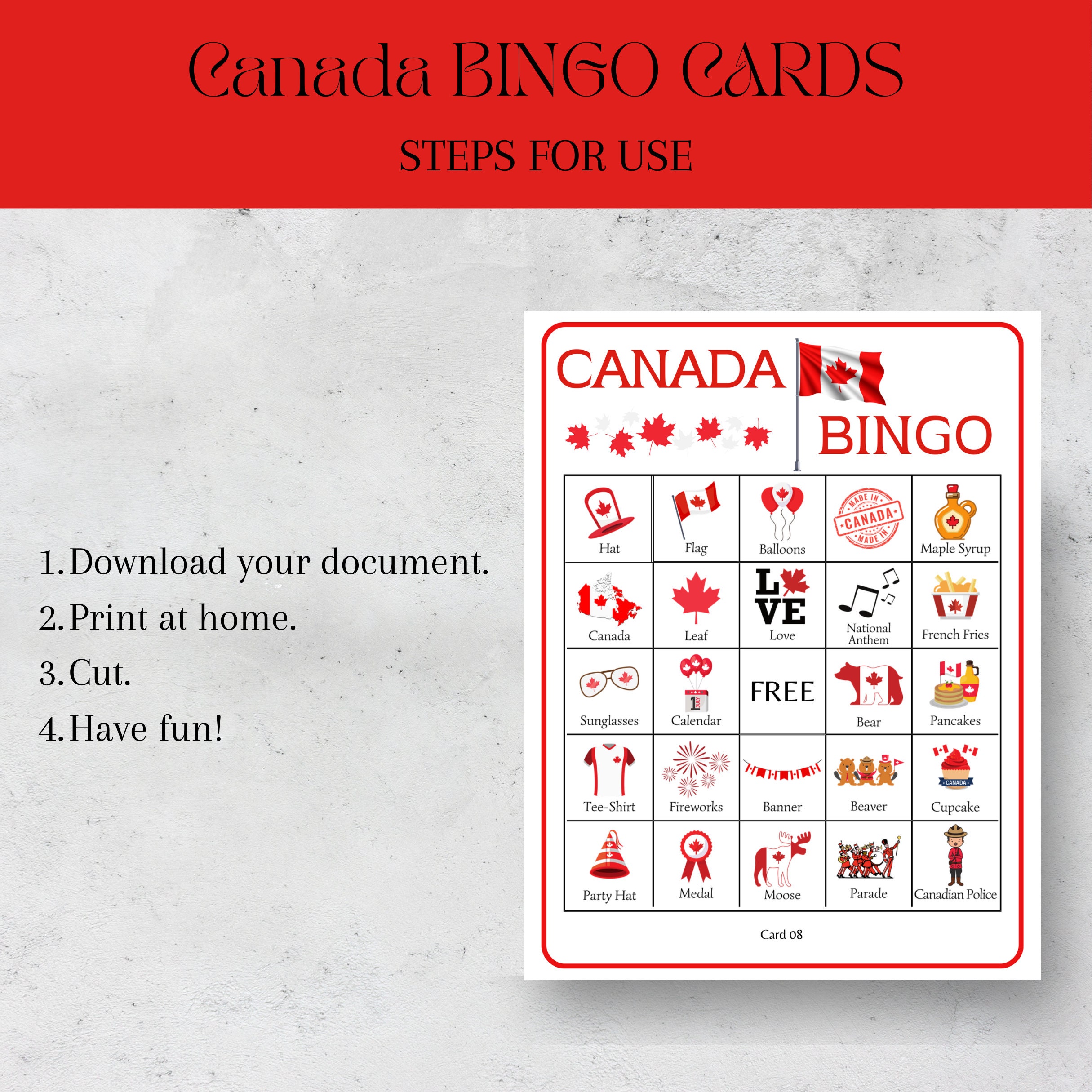 Canada Bingo, 30 Canada Bingo Cards, Canada Day Activity, Canadian ...