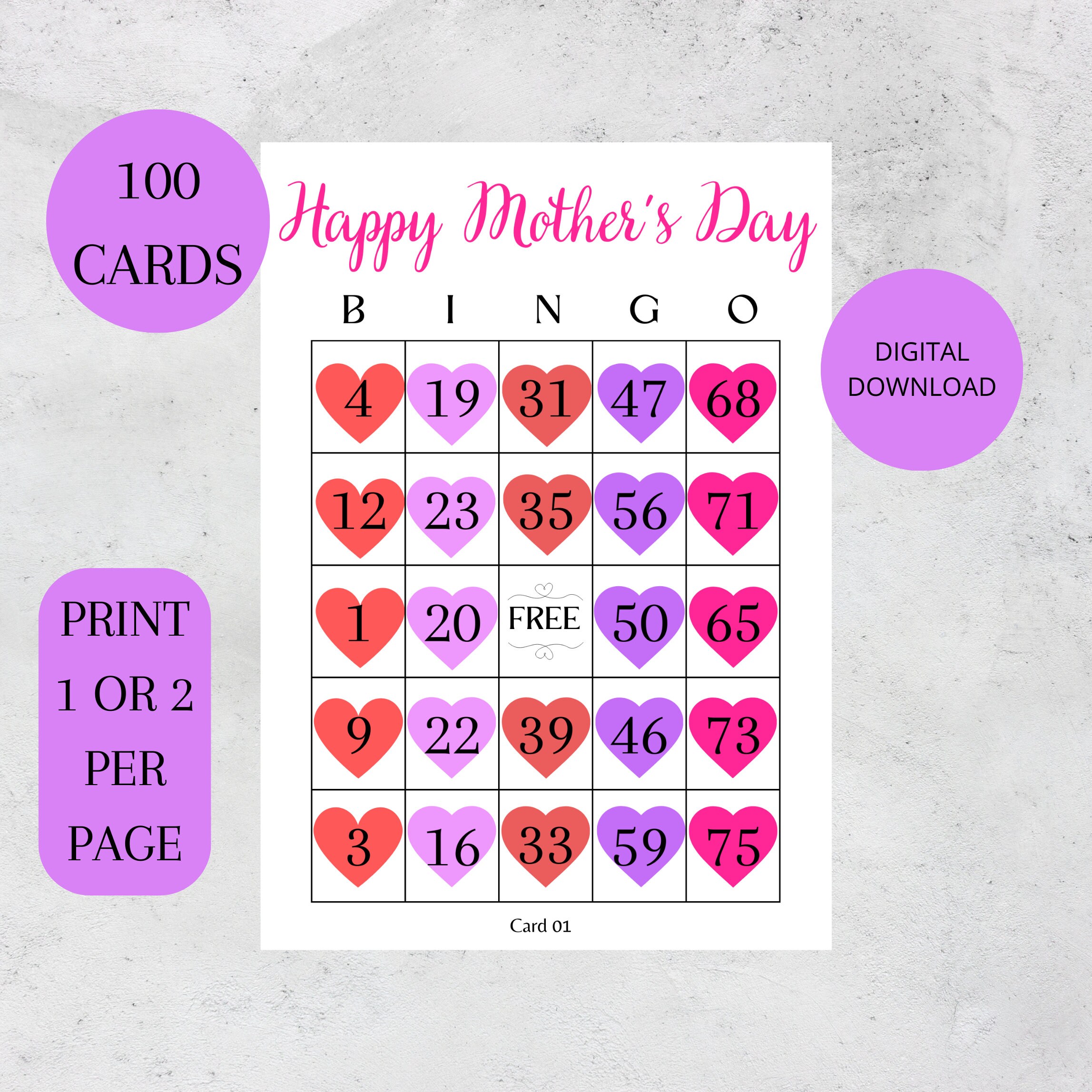 Mother's Day Bingo, 100 Mother's Day Bingo Cards, Printable Mother's ...