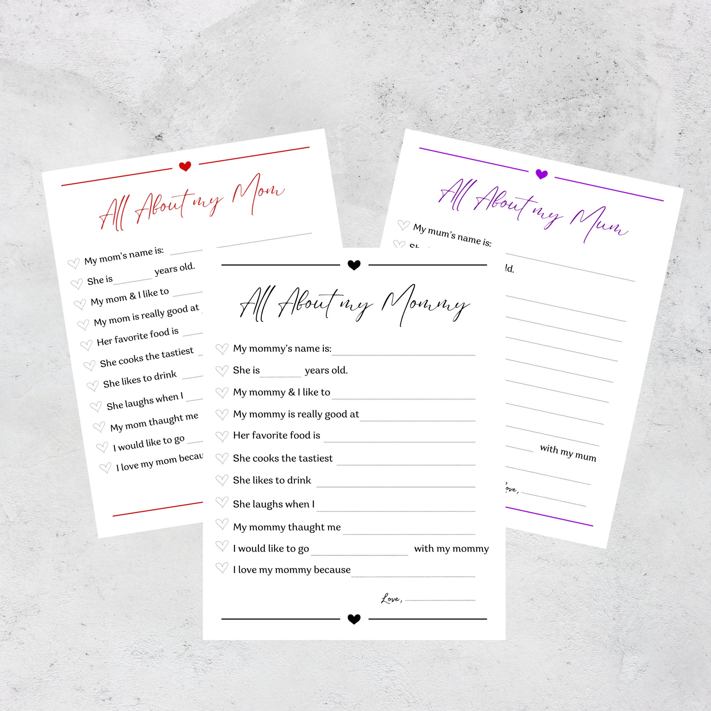 All About My Mom, Mother's Day Gift, Mother's Day Printable, Mother's ...
