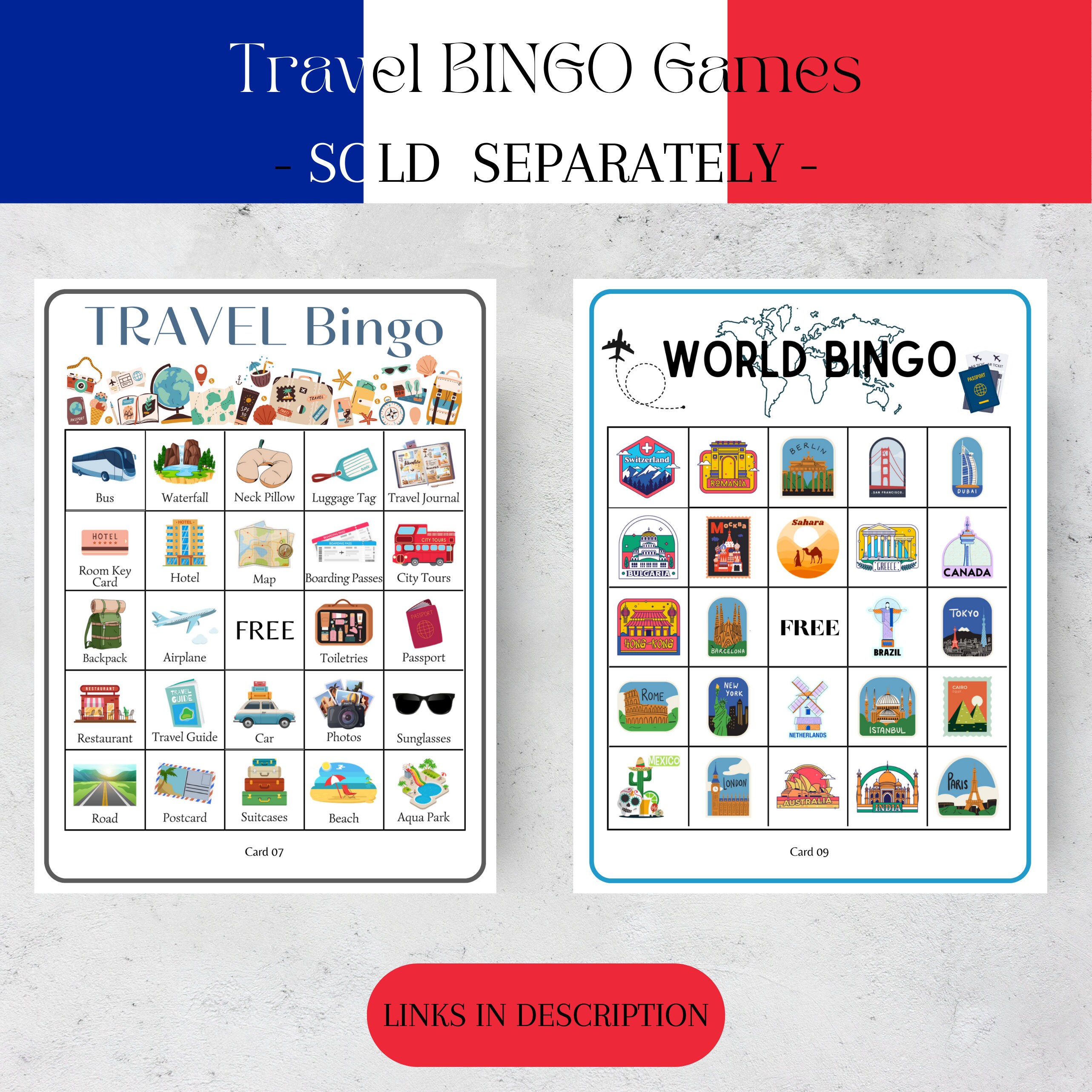 Paris Bingo, 30 Paris Bingo Cards, Road Trip Game, Travel Game, Travel ...