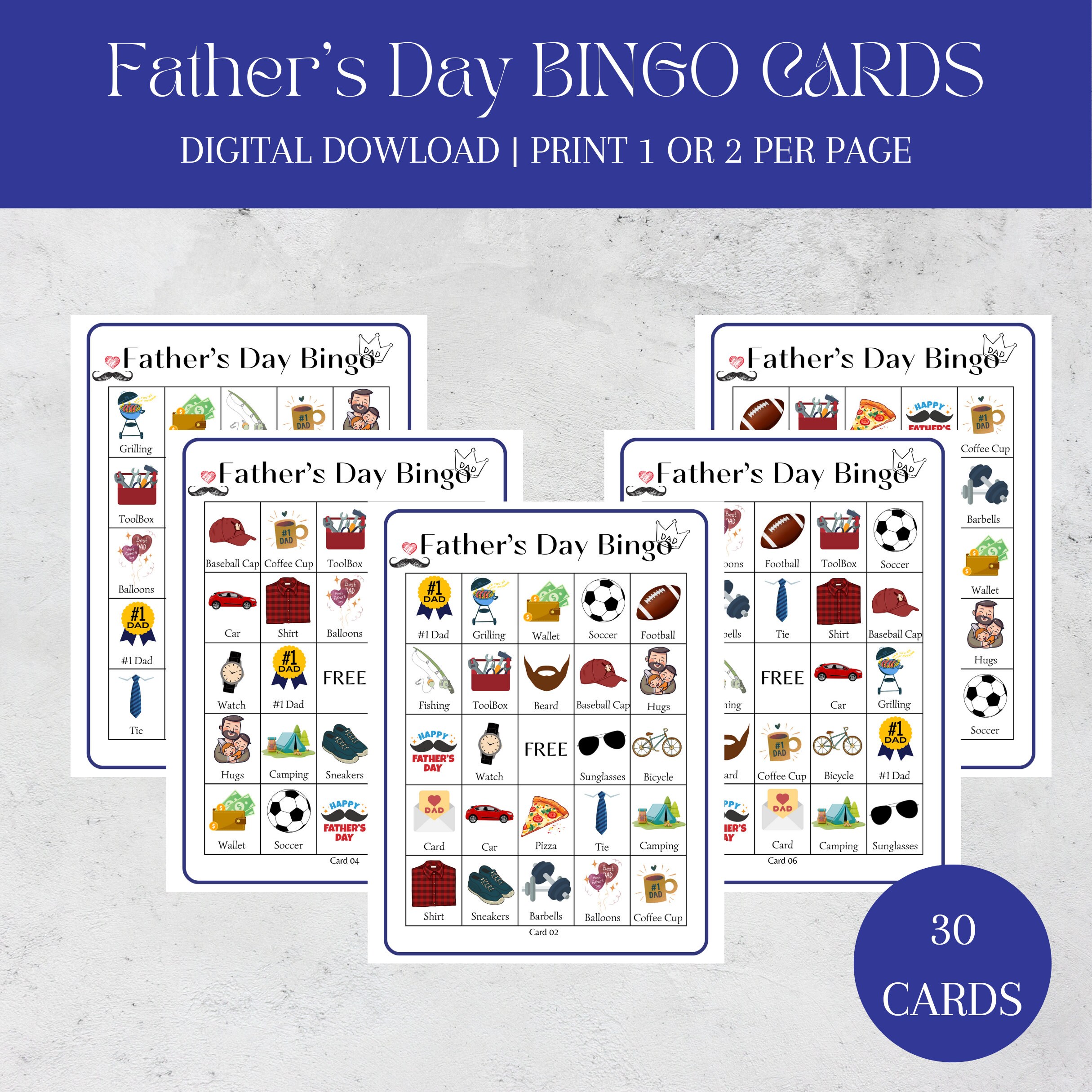 Printable Father's Day Bingo, 30 Father's Day Bingo Cards, Father's Day ...
