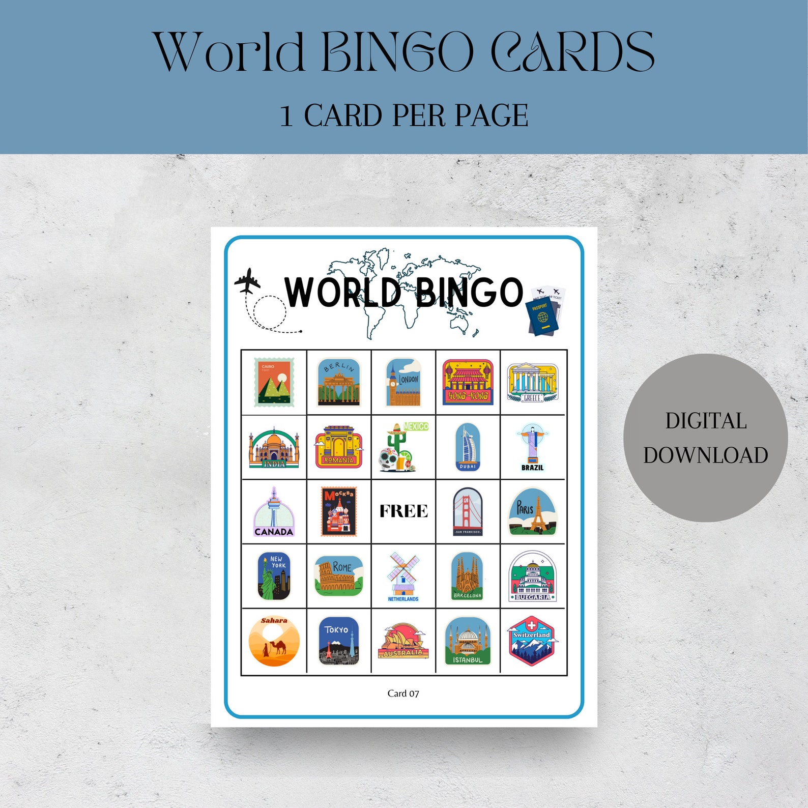 World Bingo, 30 World Bingo Cards, World Game, Travel Game, Travel ...