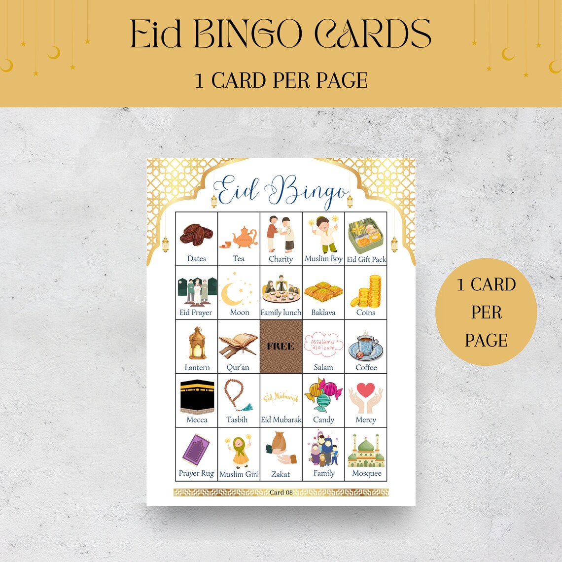 Eid Bingo Cards, 30 Printable Bingo Cards, Printable Bingo, Eid Bingo ...